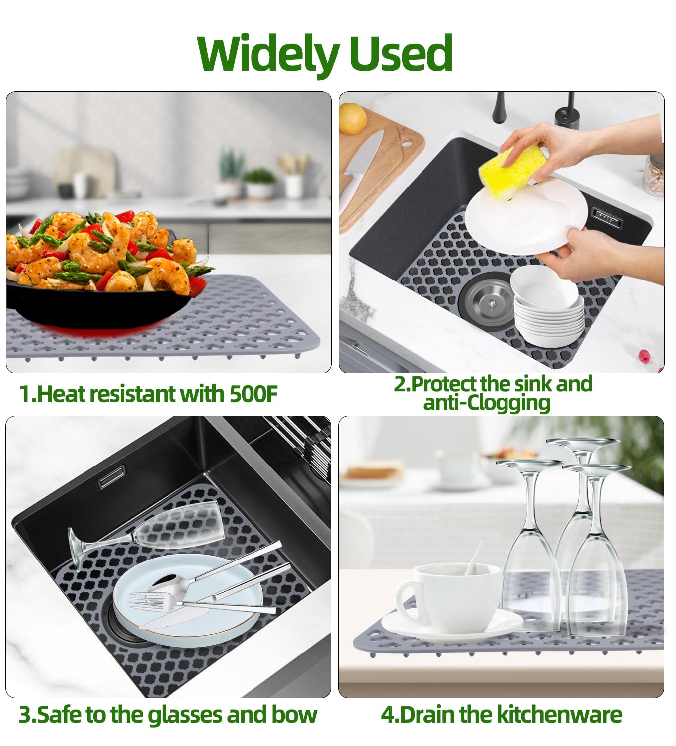 Sink Protectors for Kitchen Sink, 2PCS Kitchen Sink Mats Silicone Sink Protector, Sink Mats Grid for Kitchen Bottom of Farmhouse Stainless Steel Porcelain Sink 13.58 ''x 11.6 ''