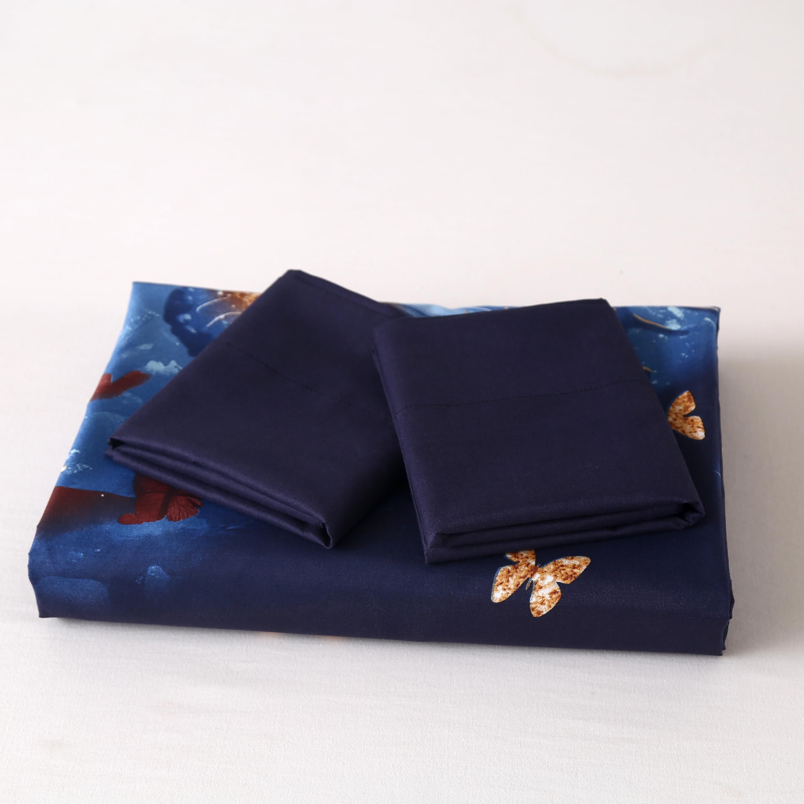 MAG 3pcs Butterfly Bedding Duvet Cover Set,Vintage Bedding Sets,Cute Duvet Cover Set for Toddler, Kids, Girls, Super Soft Microfiber (no Comforter) (Dark Blue, Twin)