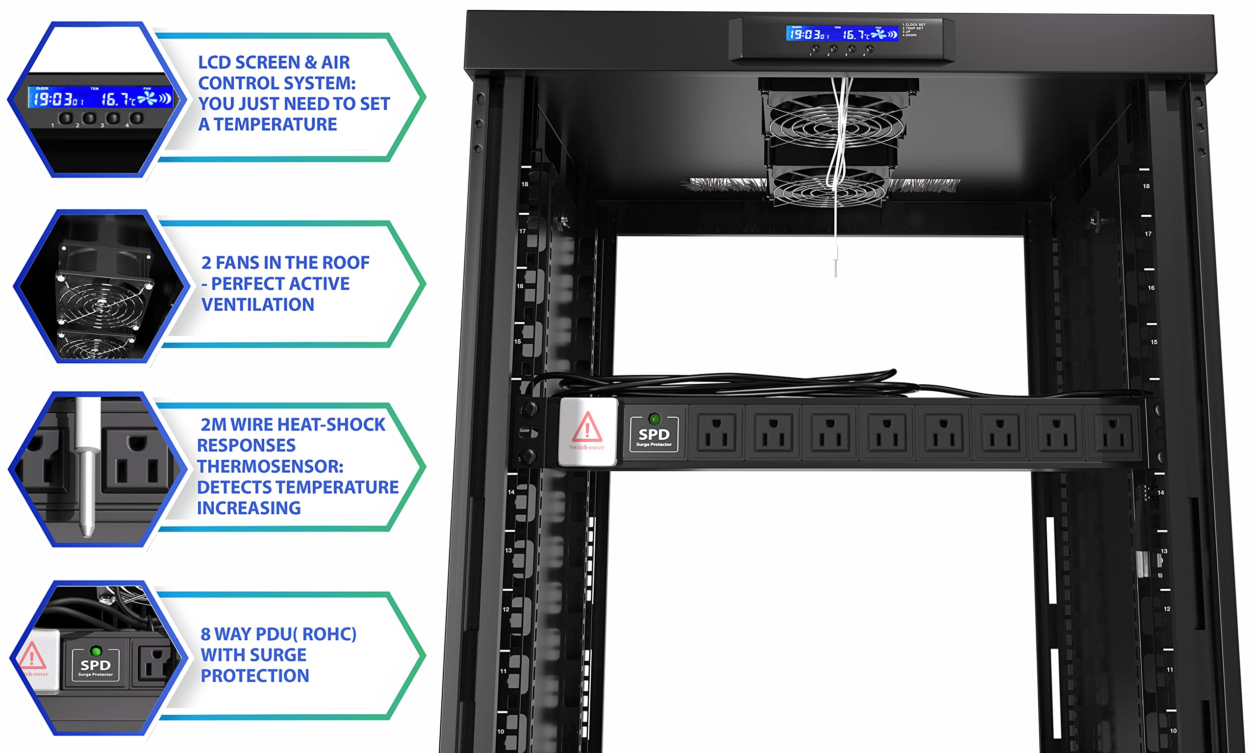 Sysracks 18U 24inch Deep Server Rack Cabinet It Enclosure Premium Series Data It Locking Under Desk Network Rack with Wheels PDU and Other Accessories