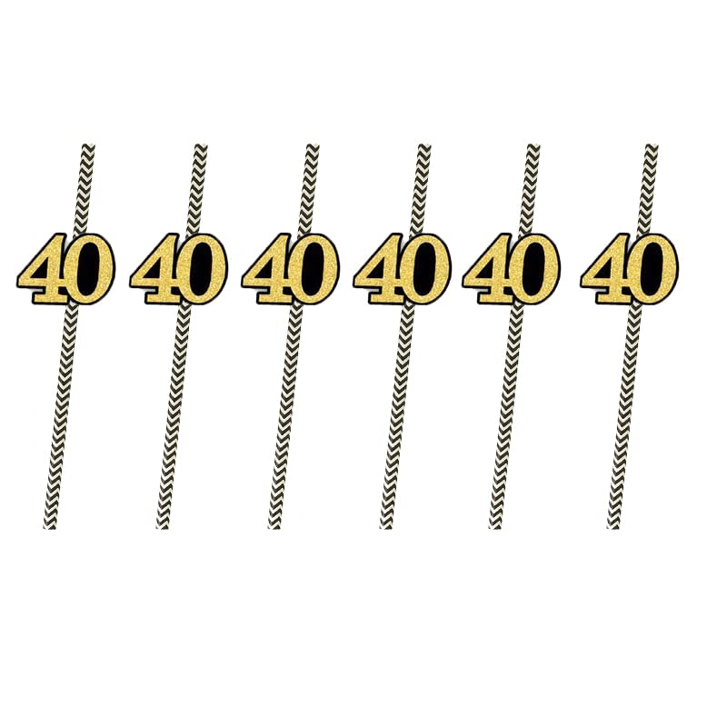 Happy 40th Birthday Straw Decor Gold Glitter Drinking Straw Cheers to 40 Years Thirty Birthday Party Decoration (24 PCS)