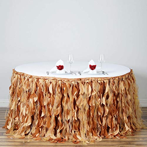 TABLECLOTHSFACTORY 21ft Enchanting Curly Willow Taffeta Table Skirt - Gold