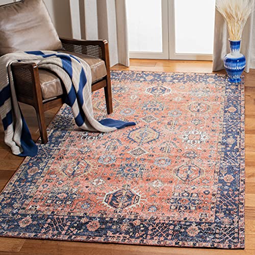 SAFAVIEH Classic Vintage Collection Area Rug - 6' x 9', Rust & Navy, Oriental Distressed Cotton Design, Easy Care, Ideal for High Traffic Areas in Living Room, Bedroom (CLV305P)