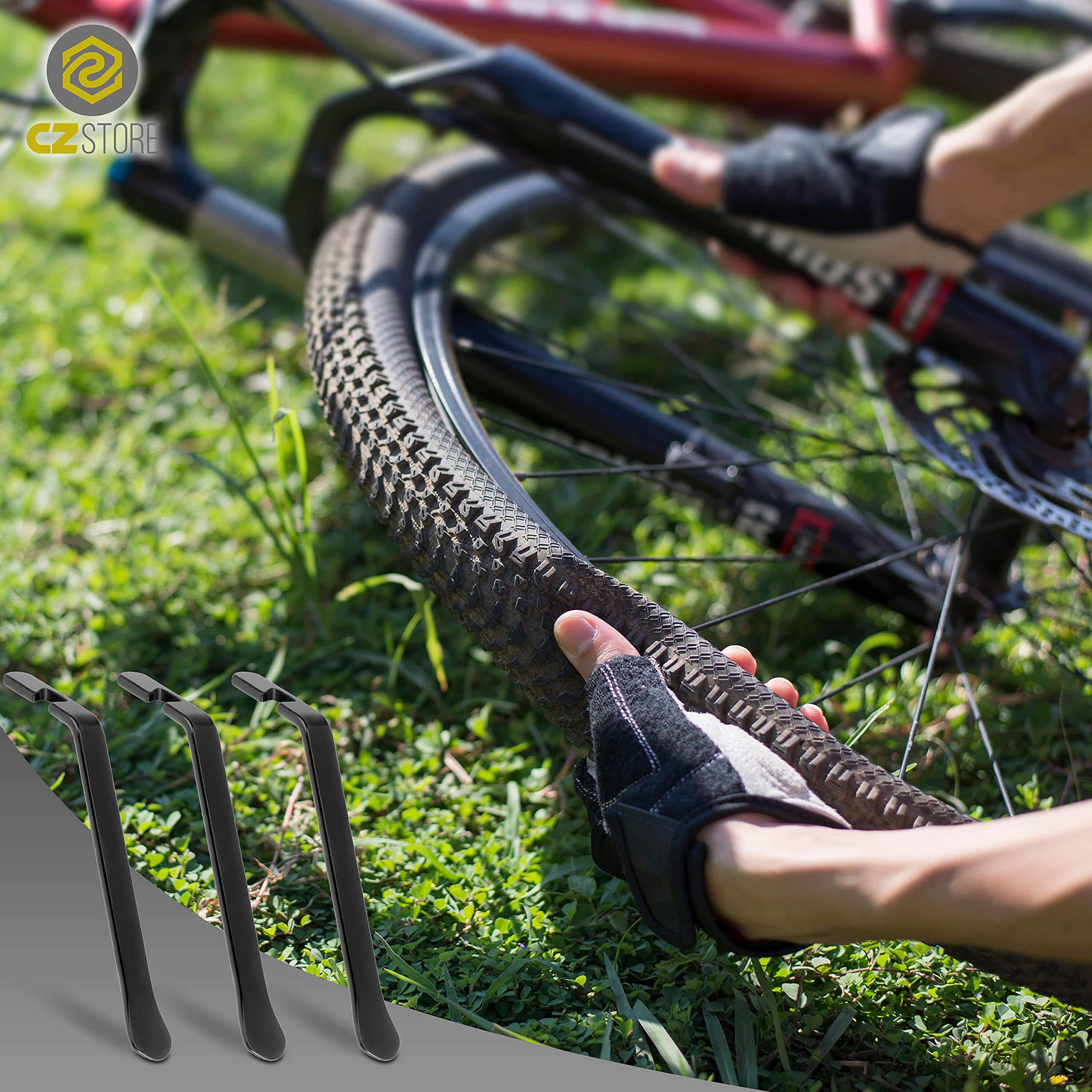 CZ Store✮✮ - Bike Tire Lever | Set of 3 | Durable, Solid Stainless Steel Biking Tools - Portable Bicycle Iron with Curved Hook End - BMX, MTB Repair & Maintenance Accessories