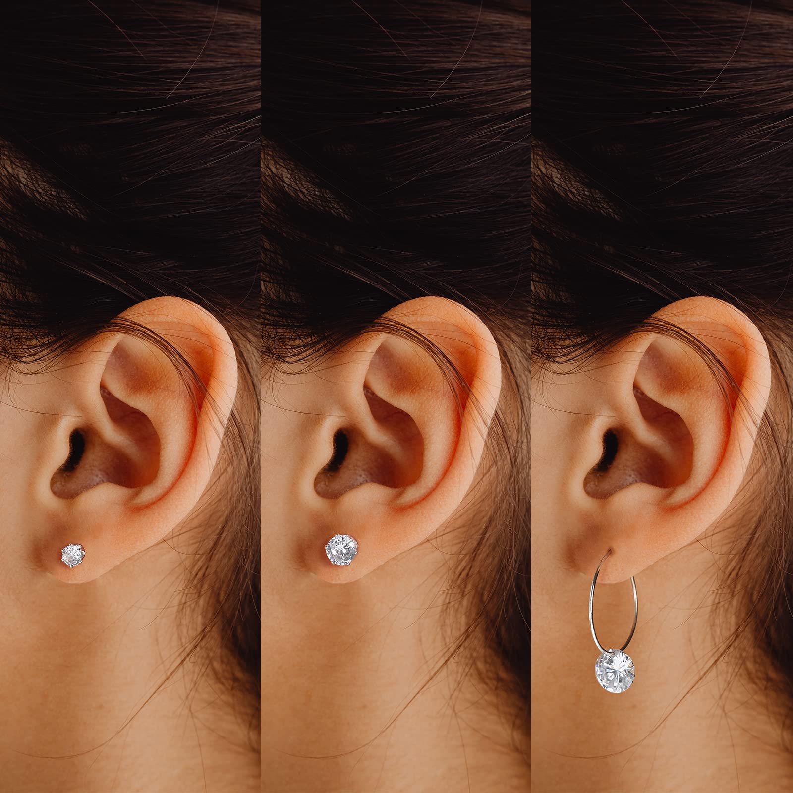CZ Stud Hoop Earring Set: Delicate Drop Dangle Charm Hoop & Silver Cute Solitaire Round Cubic Zirconia Cartilage Stud - Simple Trendy Hypoallergenic Ear Jewelry Gift for Women (Silver)