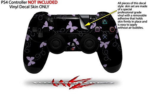 WraptorSkinz Skin Compatible with Sony PS4 Dualshock Controller PlayStation 4 Original Slim and Pro Pastel Butterflies Purple on Black (Controller NOT Included)