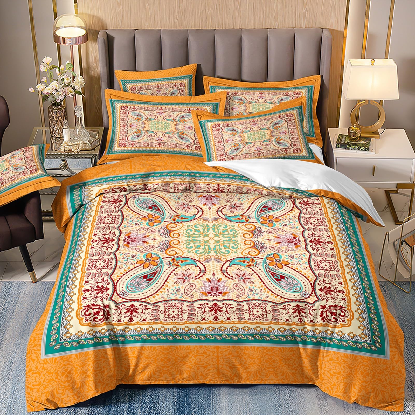Microfiber Duvet Cover Set, Floral Texture Print Bedding Set Soft Breathable Quilt Cover with 1/2 Pillowcase, Luxury Home Decorations for Gift(US King 104"x90")