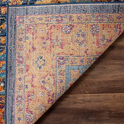 SAFAVIEH Evoke Collection 4' x 6' Blue/Orange EVK275C Oriental Medallion Distressed Non-Shedding Living Room Bedroom Accent Rug