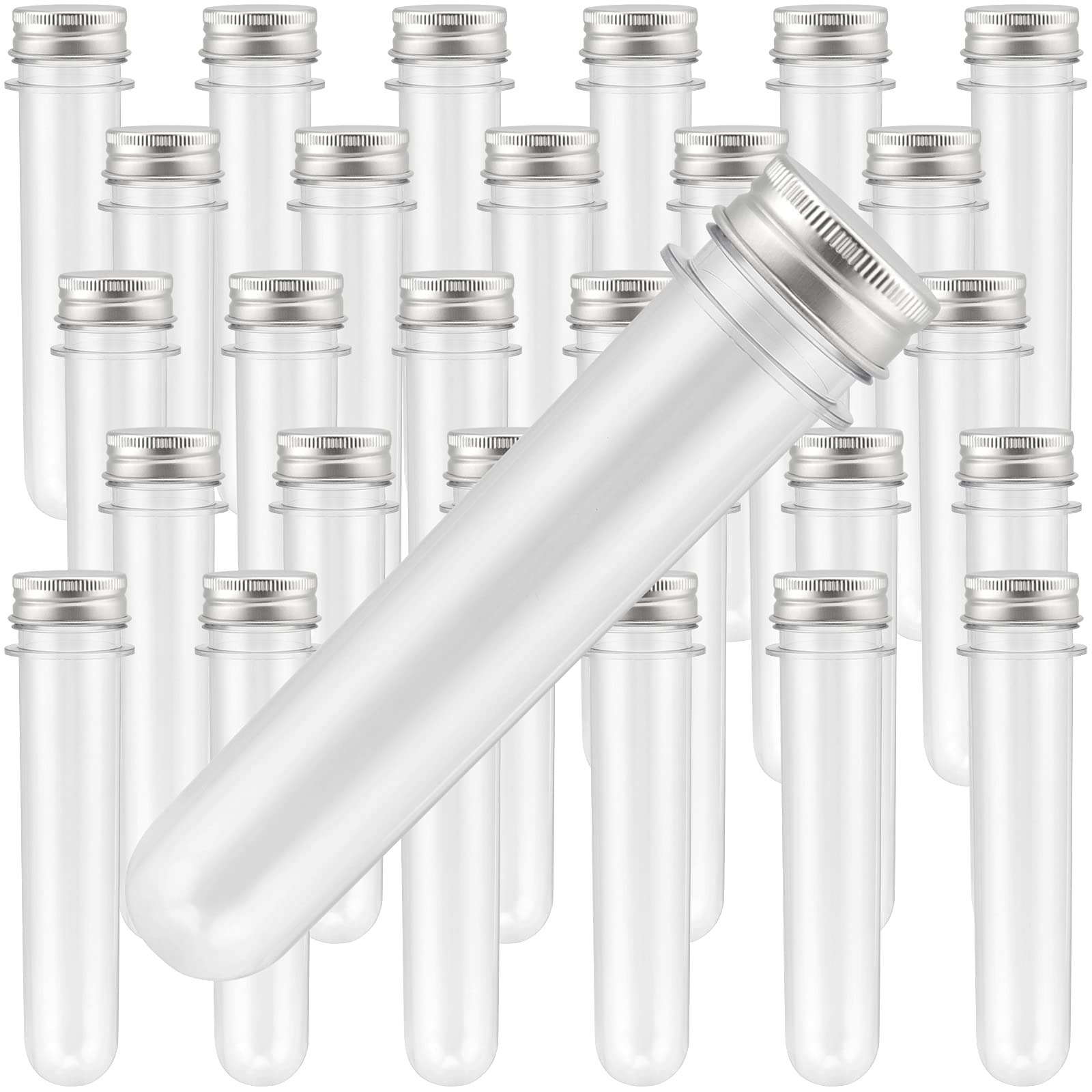 SHEUTSAN 50 Pack 70ml Clear Test Tubes, 29 x 150mm Plastic Test Tubes with Screw Caps, Stand Bottom Test Tubes Containers for Gumball Candy Storage, Bath Salt, Bridal Shower, Wedding, Party Favors