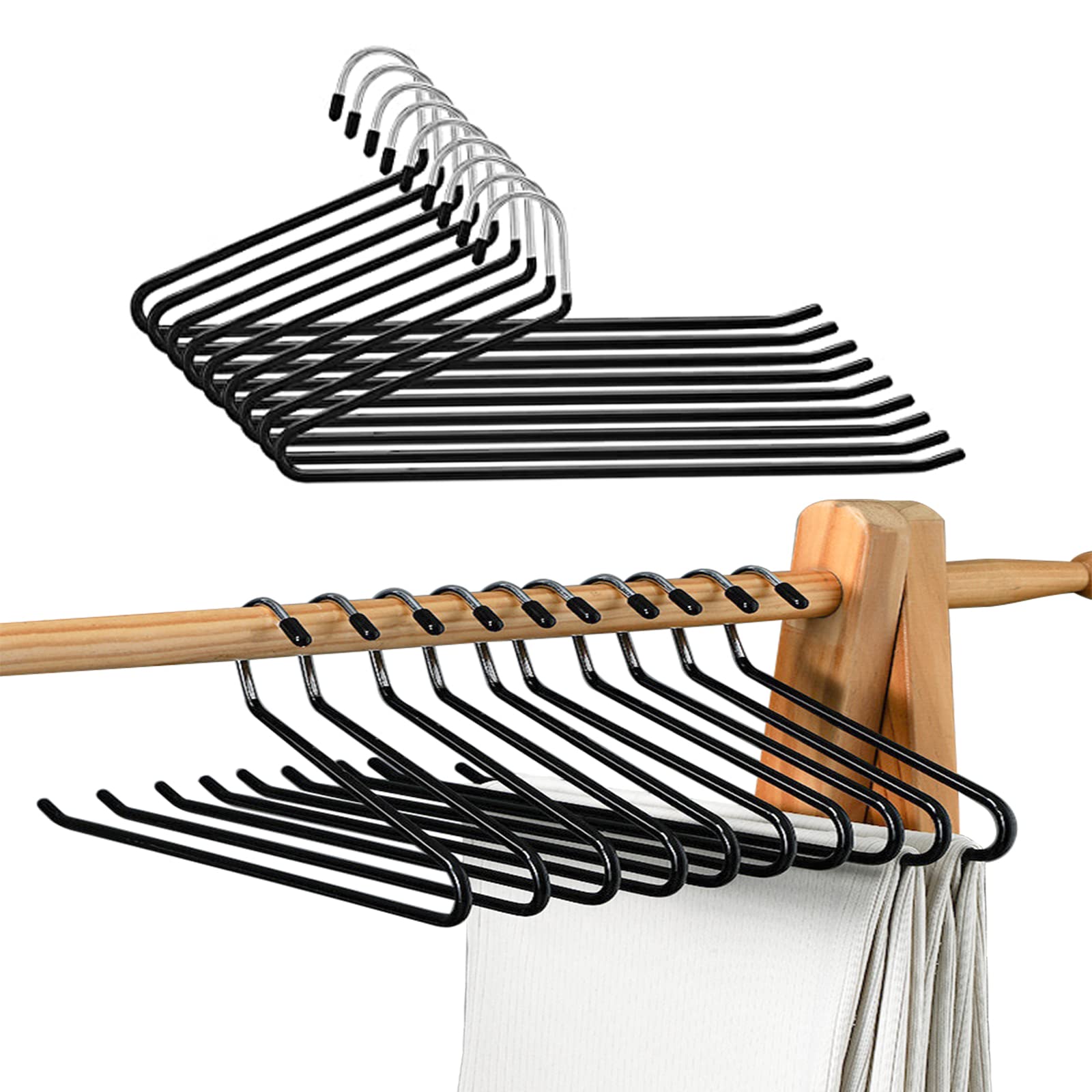 Slack/Trousers Pants Hangers - Open Ended Metal Hangers, Slim Durable (Black, 10)