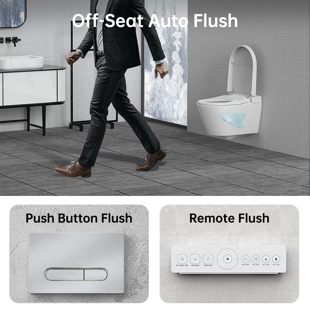 EPLO Intelligent Wall-Hung Toilet with In-Wall Tank System,One-piece Elongated Smart Toilet with Bidet Built in,Heated Seat, Warm Air Dryer,Auto Flush,Nightlight,Remote Control (White)