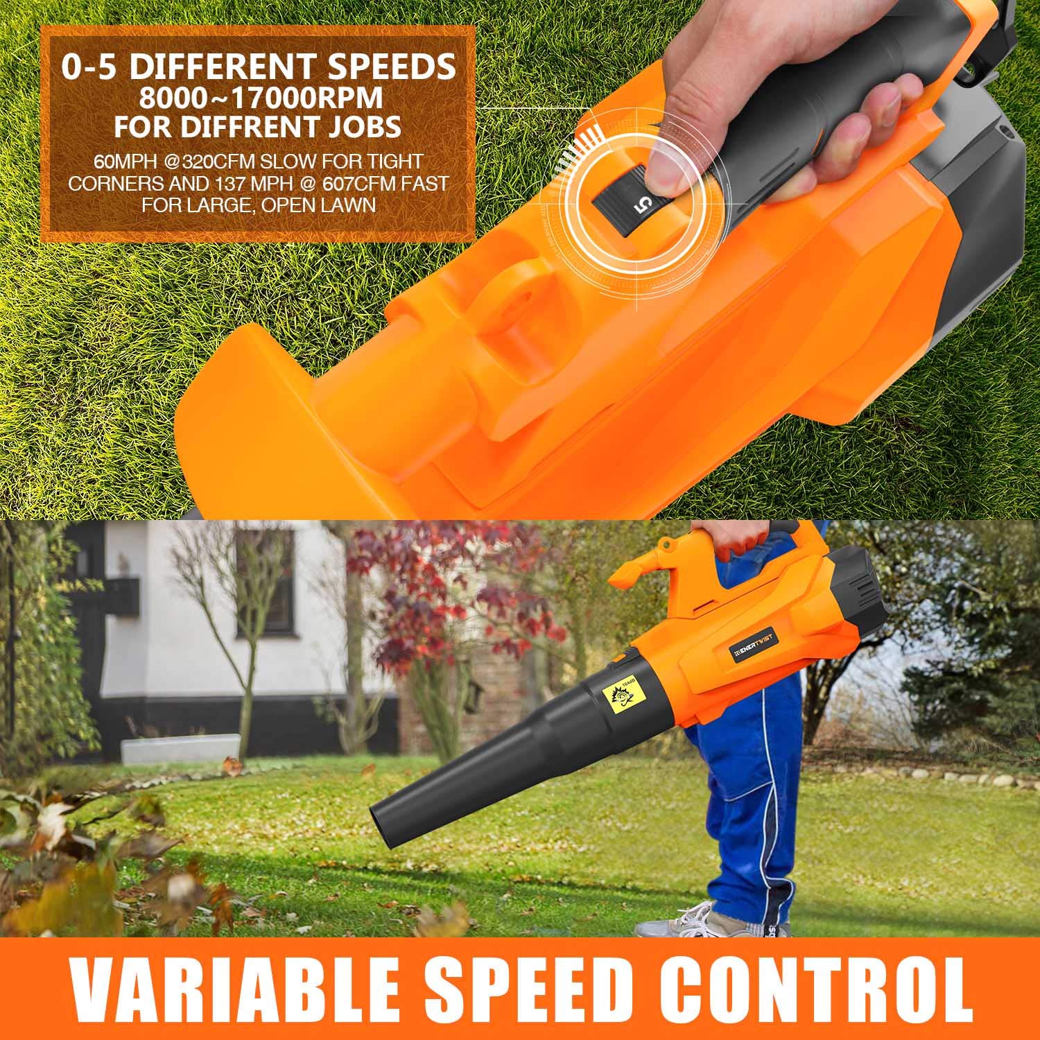 Enertwist Leaf Blower, 15-Amp Corded Electric Leaf Blower 137MPH 607CFM Variable Speed 8000~17000rpm w/ 1.2M Adjustable Shoulder Strap, 10Ft Power Cord, Cord Retention and Auxiliay Handle, ET-LB-1800