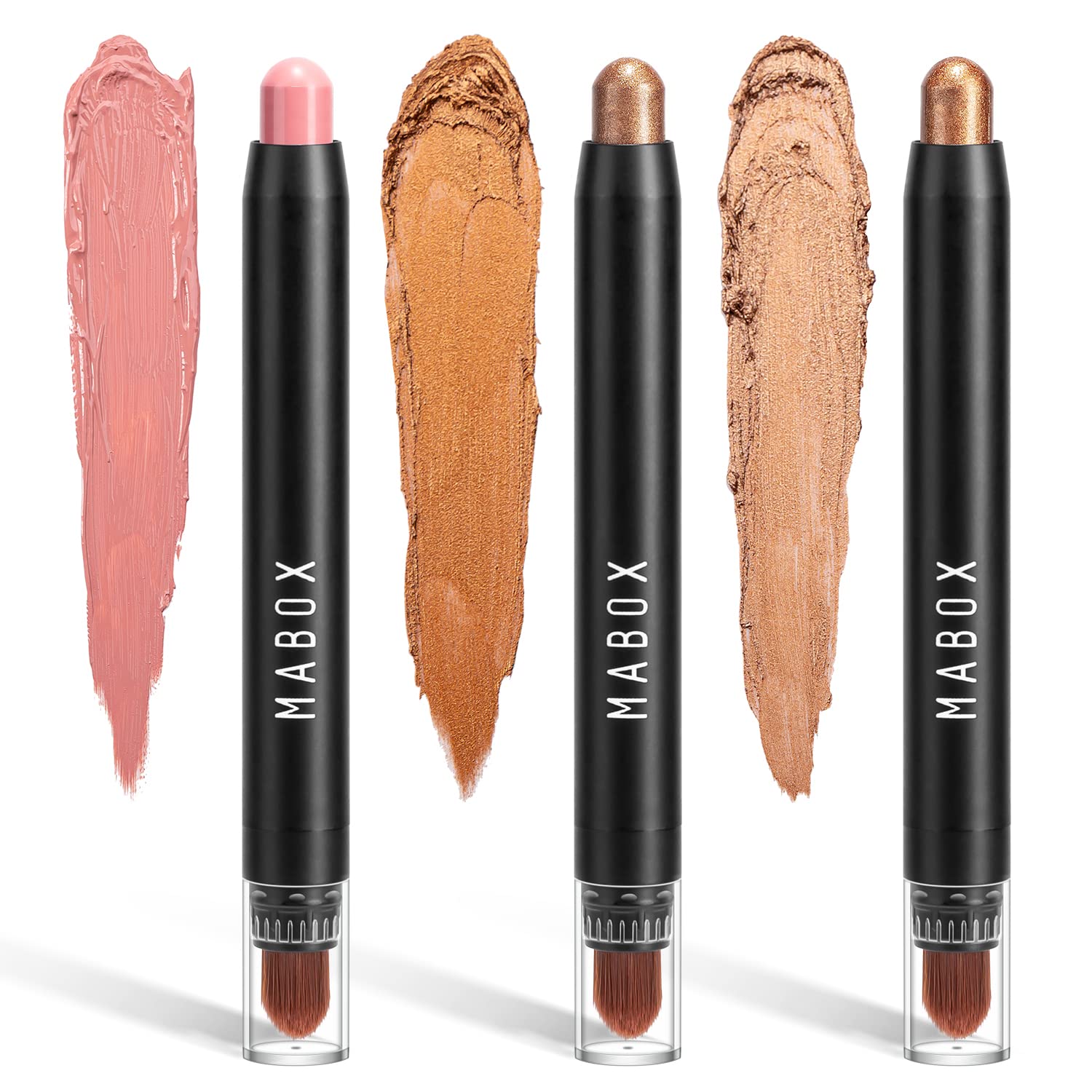 Mabox Eyeshadow Stick 6Pcs - Neutral and Brown Metallic Eye Shadow Stick Makeup - Creamy & Waterproof Eyeshadow Brightener Pencil for Smoky, Luminous and Metallic Eye Makeup
