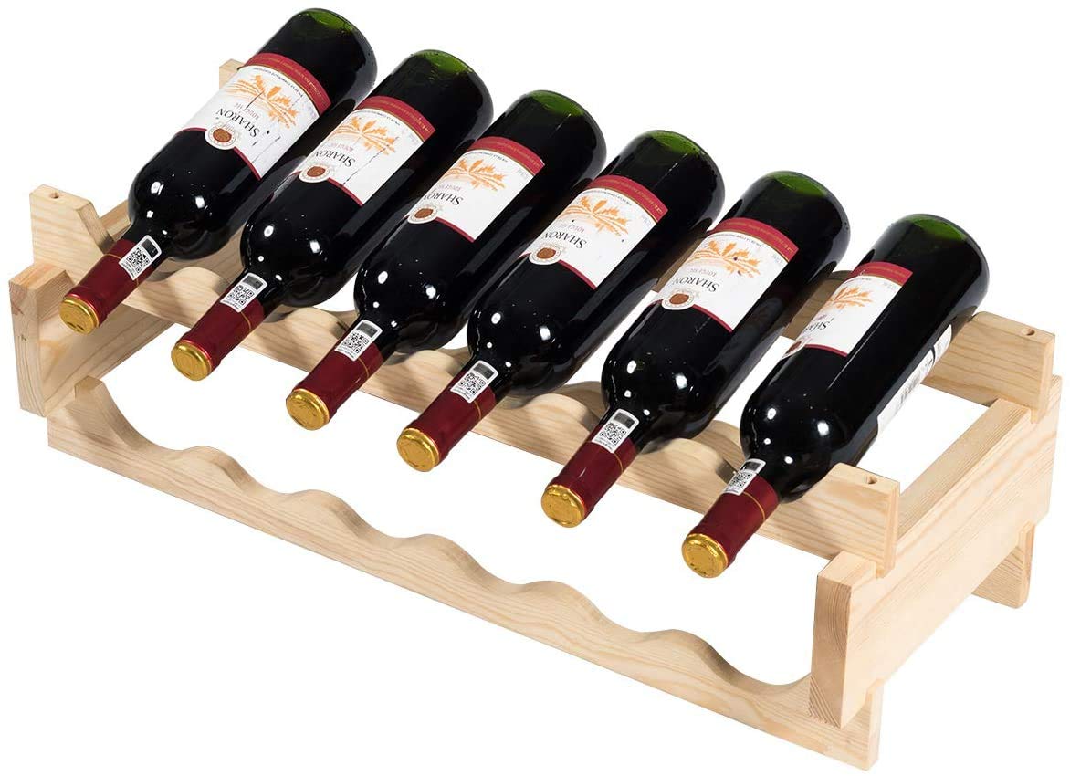 HAPPYGRILL Wood Wine Rack 36 Bottle Stackable Storage Stand Wine Display Shelves