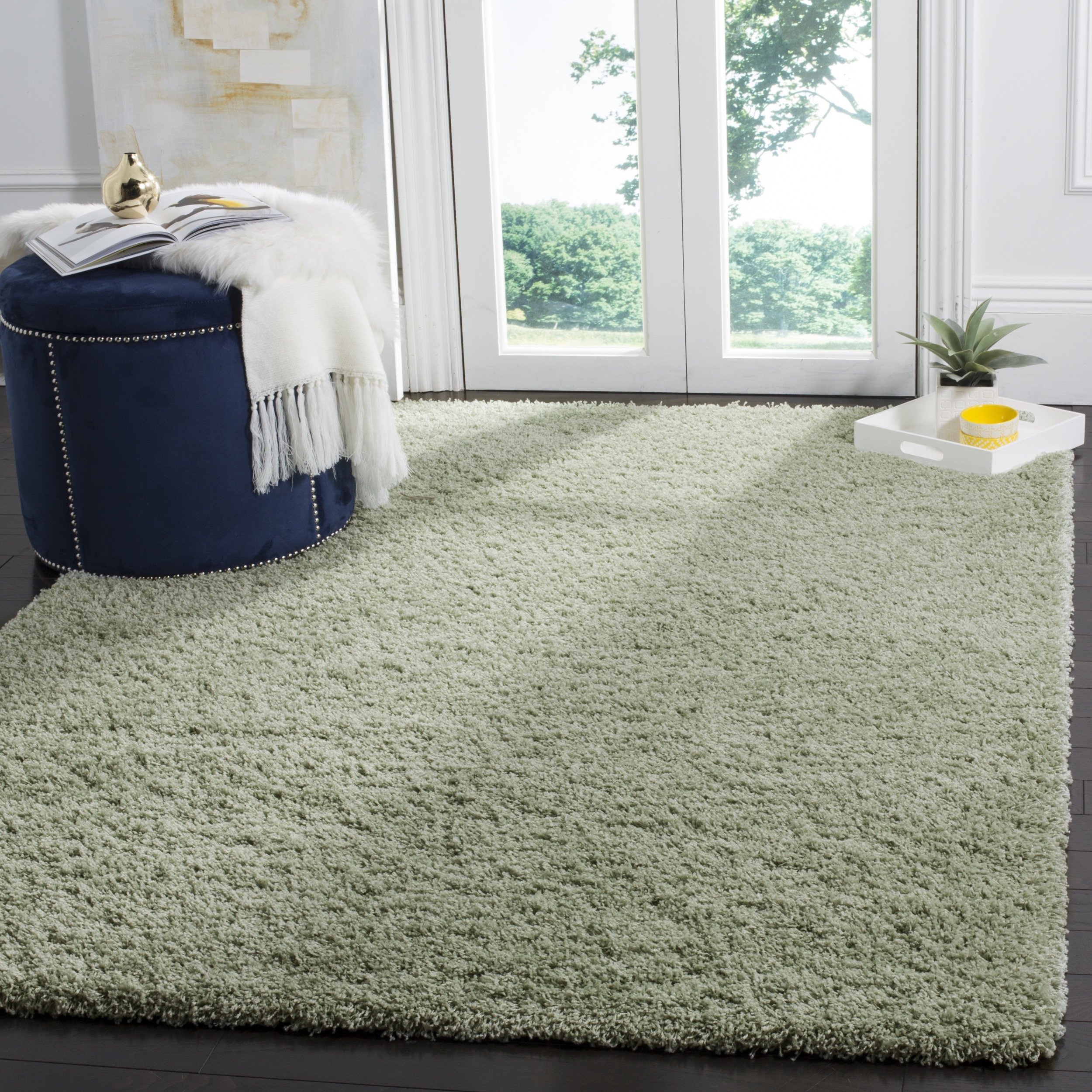 SAFAVIEH Laguna Shag Collection Area Rug - 8' x 10', Light Sage, Solid Design, Non-Shedding & Easy Care, 2-inch Thick Ideal for High Traffic Areas in Living Room, Bedroom (SGL303V)