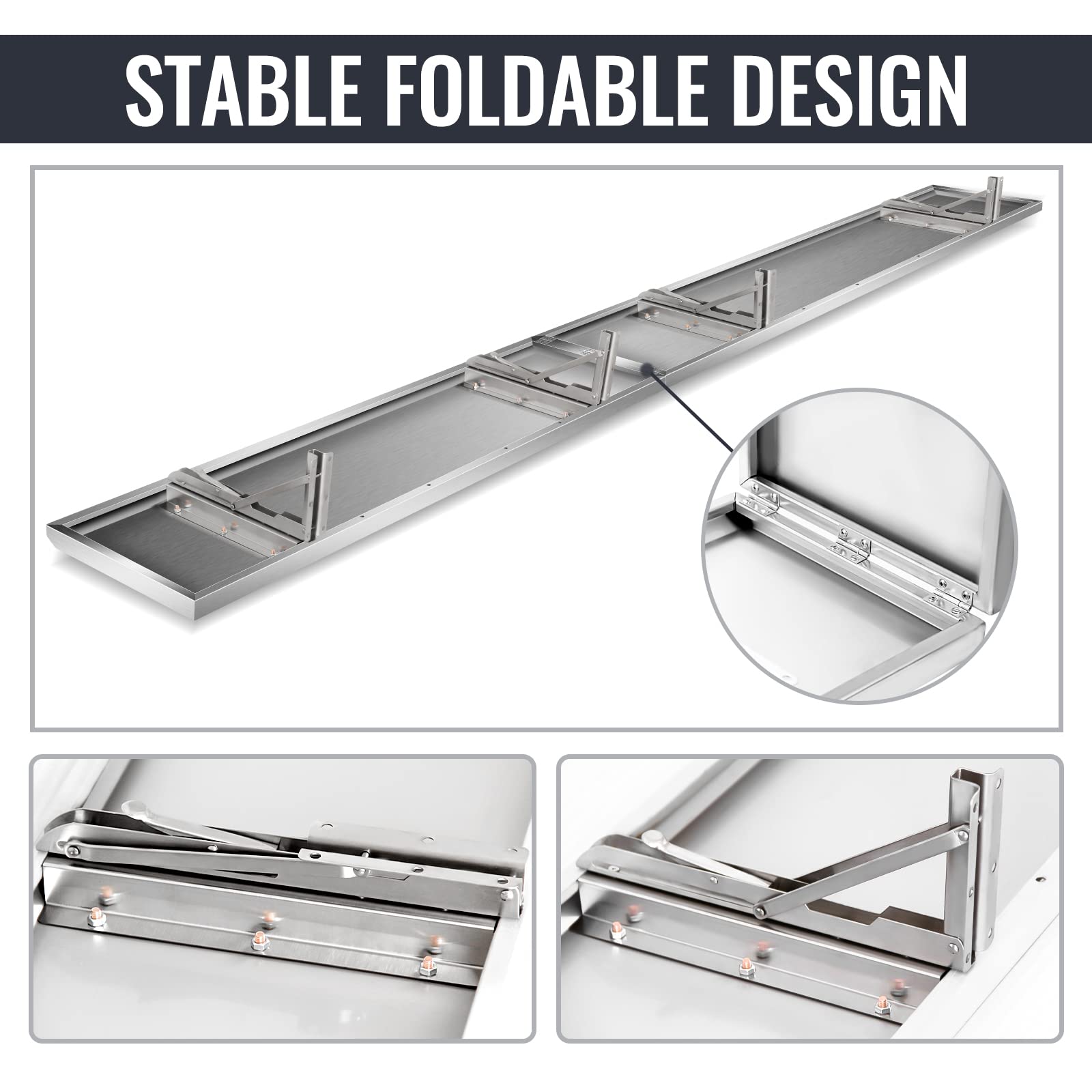 OUKIDR Folding Concession Shelf 72L X 12W Inch, Stainless Steel Drop Down Folding Serving Food Shelf Stand Serving for Concession Window