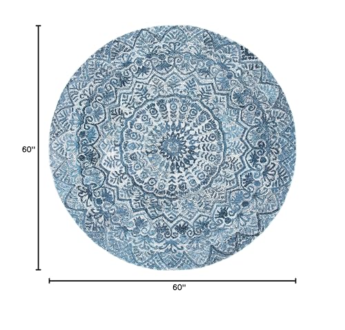 SAFAVIEH Marquee Collection 6' Round Blue/Grey MRQ110N Handmade Mandala Medallion Wool Living Room Dining Bedroom Foyer Area Rug