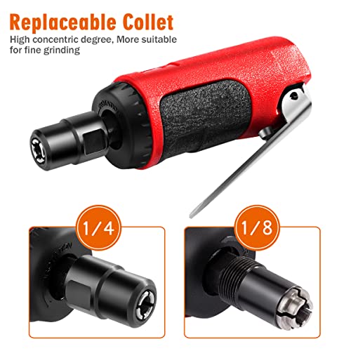 Goplus 1/4-inch Compact Straight Air Die Grinder, 25000 RPM Free Speed w/ 1/4" ,1/8" Collets and 2 Wrenches (Red+Black)
