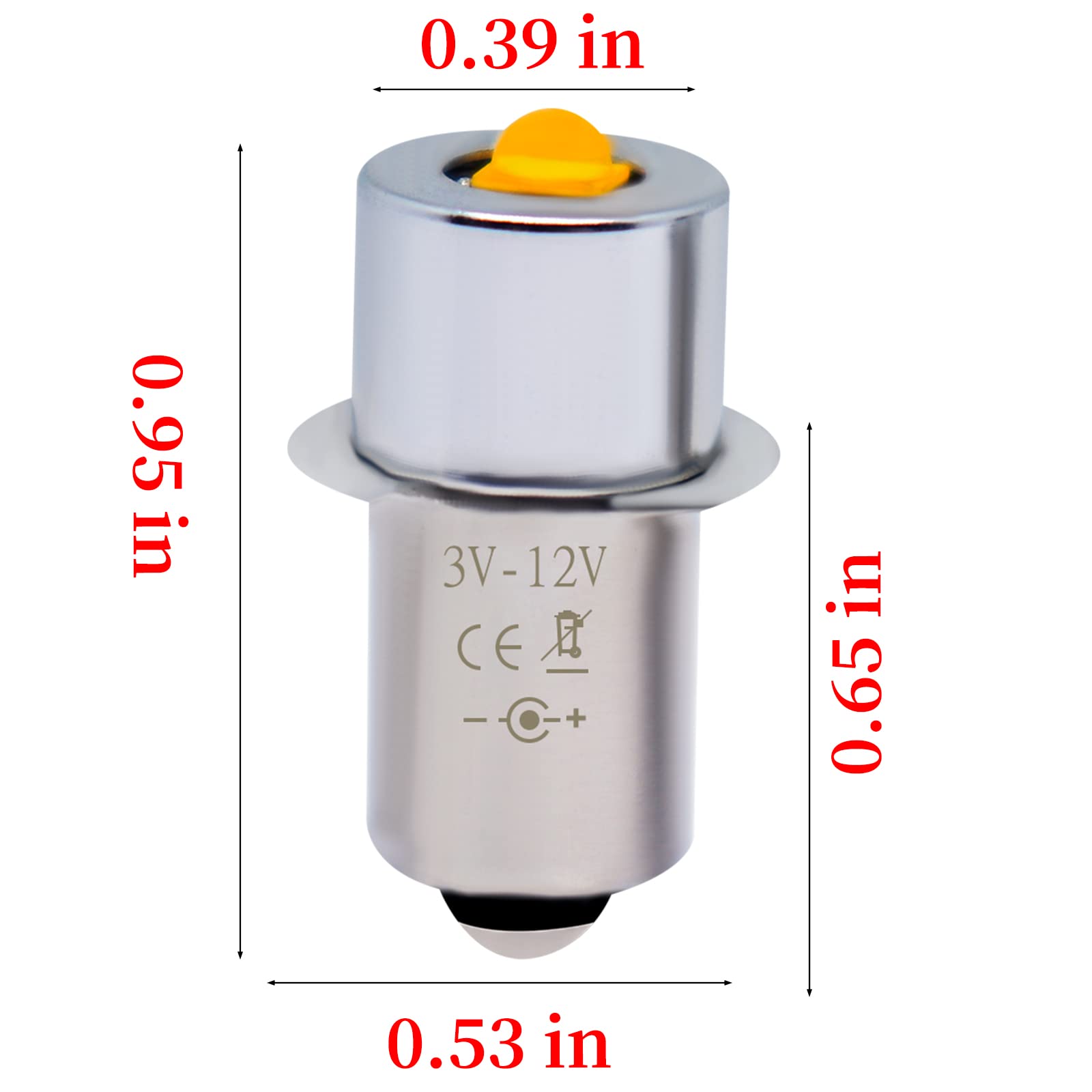 Double liang Upgrade AC/DC LED Flashlight Bulb 18V P13.5S 3W 6-30V (6V 9V 12V 19.2V 24V) LED Replacement Bulb for Torch Tooling Lantern Bulbs Replacement,Non-Polarity (6-24V, White)