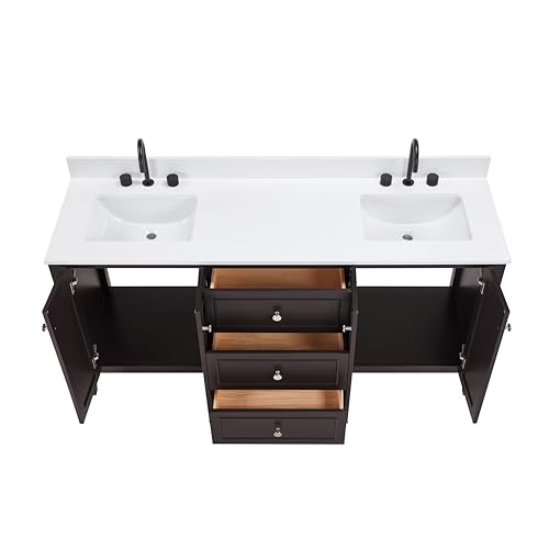 Lille 72 in x W x 22 in D x 35 in H Double Sink Bath Vanity in Espresso with Solid White Quartz Top