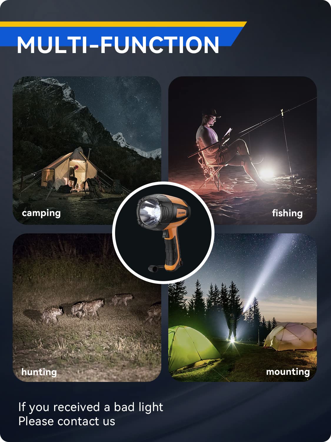 Durapower Rechargeable Spotlight, 60000 Lumen Super Bright LED Handheld Spotlight, IP44 Waterproof Spotlight Flashlight Portable for Marine Boat Camping Country Farm Gift
