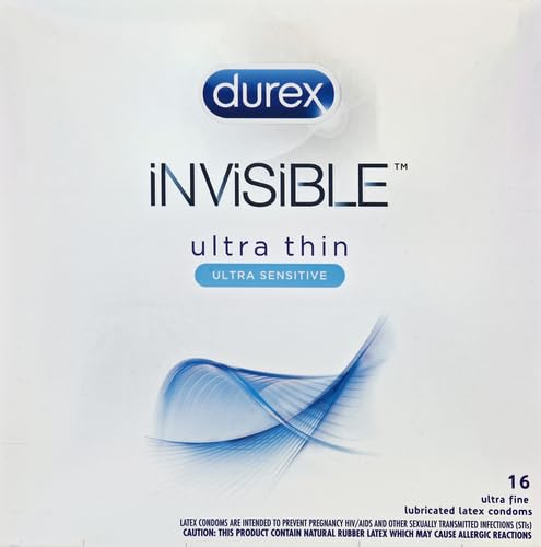 Durex Invisible Condoms, Ultra Thin, Ultra Sensitive Natural Rubber Latex Condoms for Men, FSA and HSA Eligible, 16 Count (Packaging May Vary)