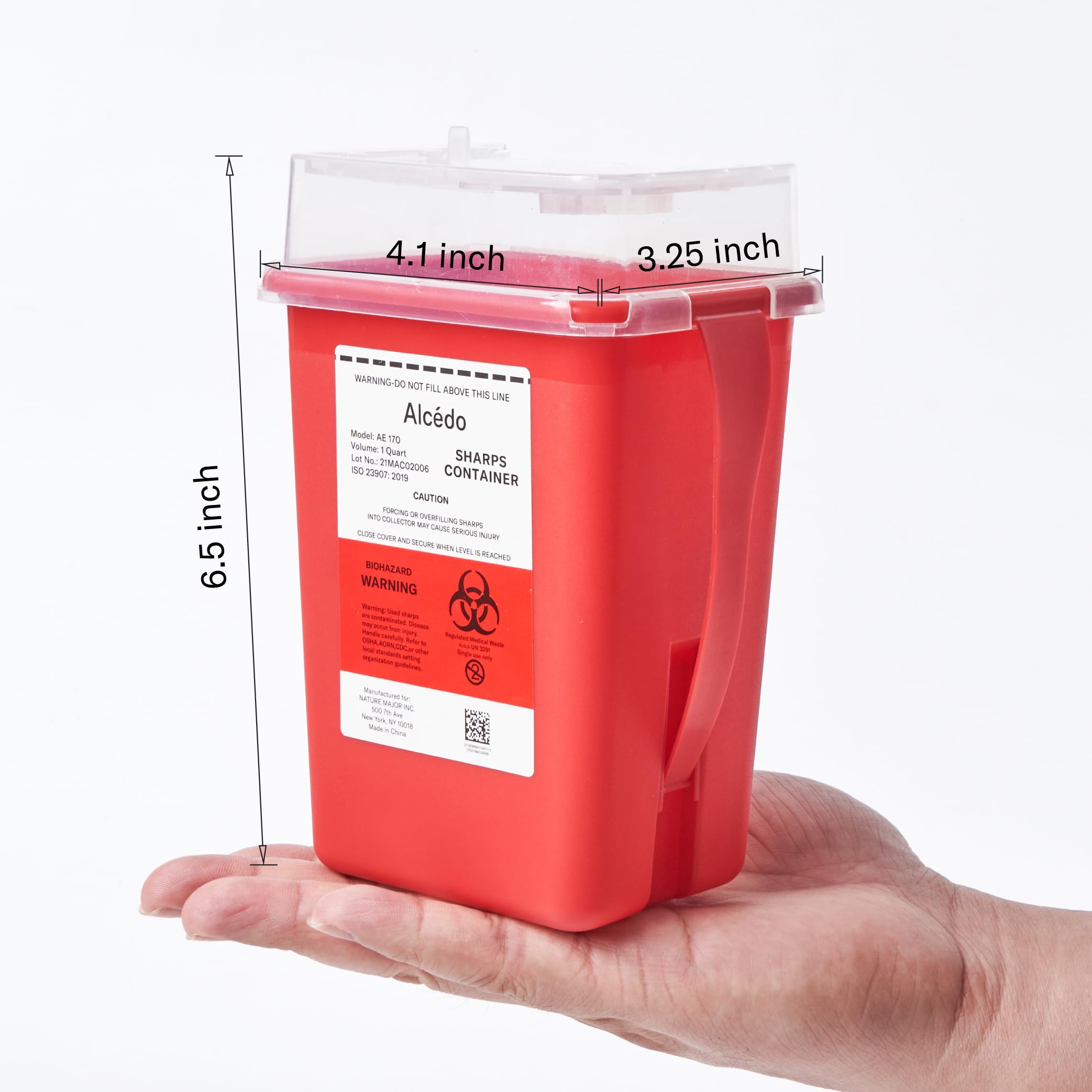 Sharps Container for Home Use and Professional 1 Quart (3-Pack) by Alcedo | Biohazard Needle and Syringe Disposal | Small Portable Container for Travel