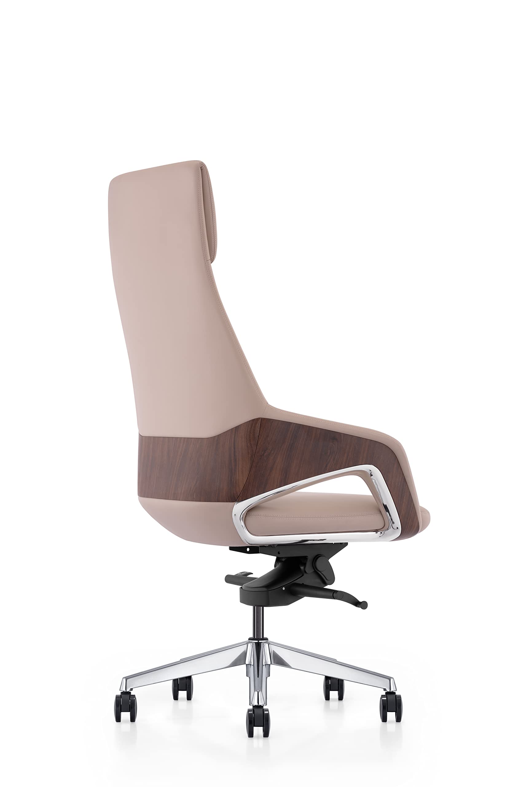 Limari Home Melrost Collection Modern High Back Adjustable Leather Executive Office Chair, Beige, Silver