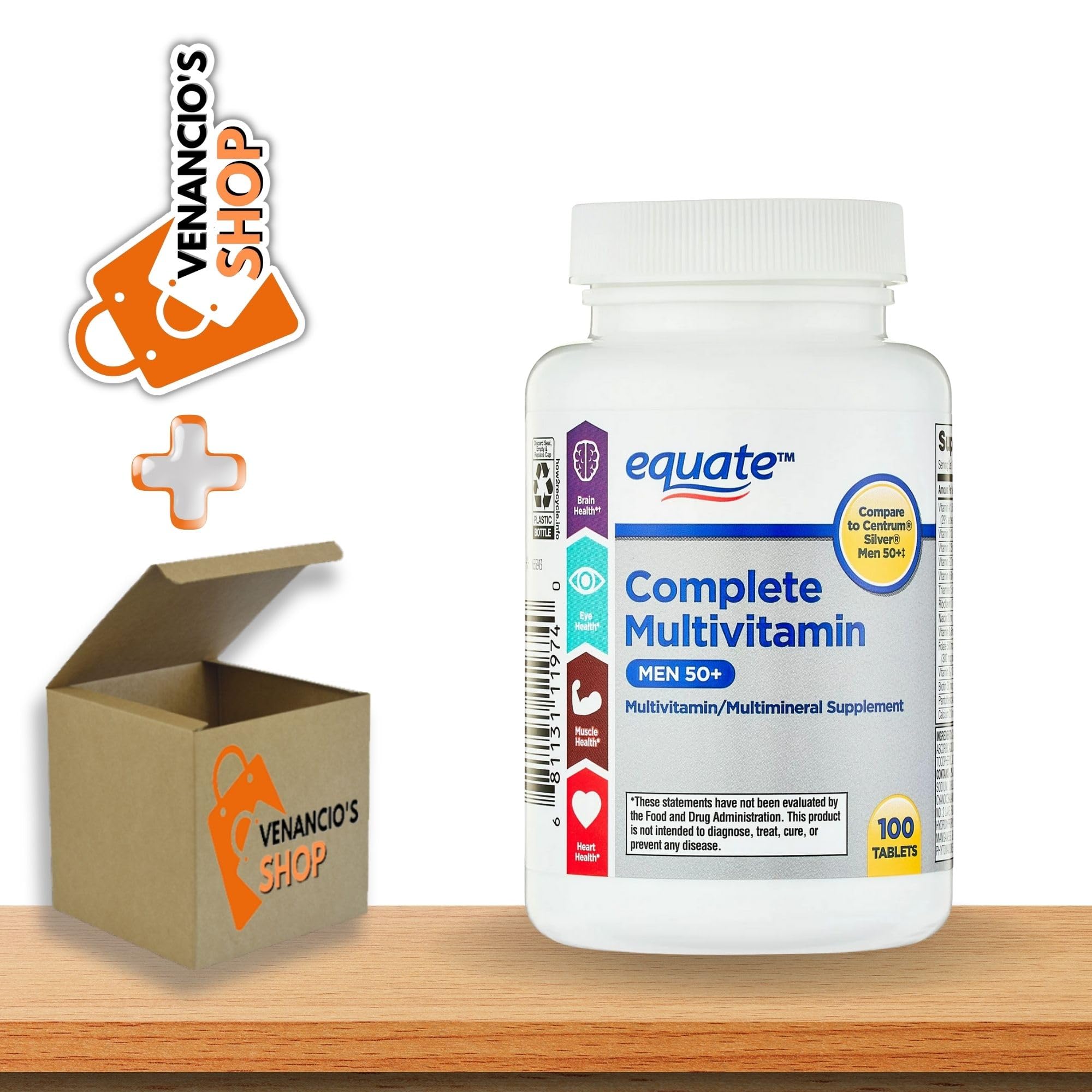Equate Complete Multivitamin Multimineral Supplement Tablets (Compare to Centrum Silver Men 50+) + Includes Venanciosfridge Sticker (Mens 50+ | 100 Pills)
