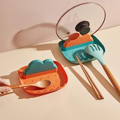 Cute Cloud Shape Spoon Rest for Kitchen Counter,Cooking Ladle/Spatula/Spoon/Chopsticks Holders,Fork Spatula Rack Shelf Kitchen Utensil Lid Holder (Orange)
