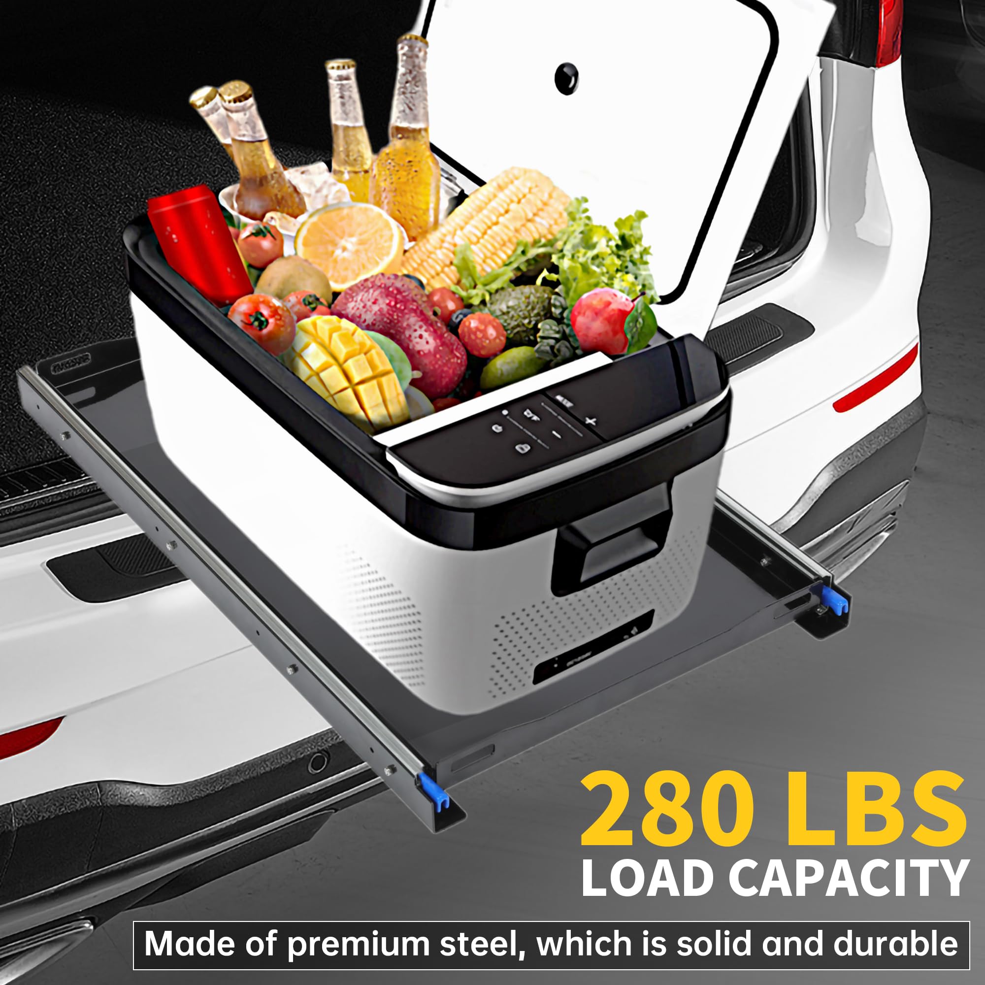 KUAFU Fridge Slide Compatible with 28 to 65L Fridges/Coolers, Universal Portable Vehicle Refrigerator Freezer Slide Mount, W/4 Buckle Straps, 280 LBS