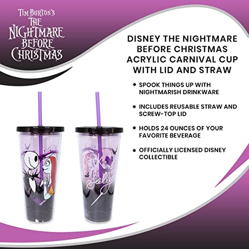 Disney The Nightmare Before Christmas 24-Ounce Carnival Cup With Reusable Straw and Leakproof Lid | Plastic Cold Cup For Boba Milk Tea Beverages, Home & Kitchen Essentials | Tim Burton Halloween Gifts