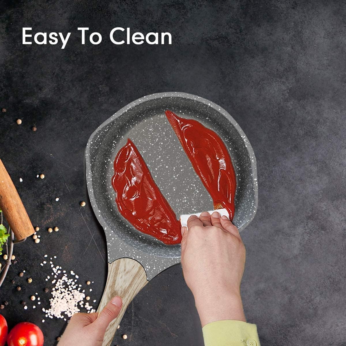 JEETEE Pots and Pans Set Nonstick, Granite Cookware Set, 8.5 Inch Frying Pan, 10 Inch Frying Pan and 2.0 Quart Saucepan with Lid (PFOA/PFOS Free), 4pcs Cooking Set (Induction, Gas, Ceramic, Electric)