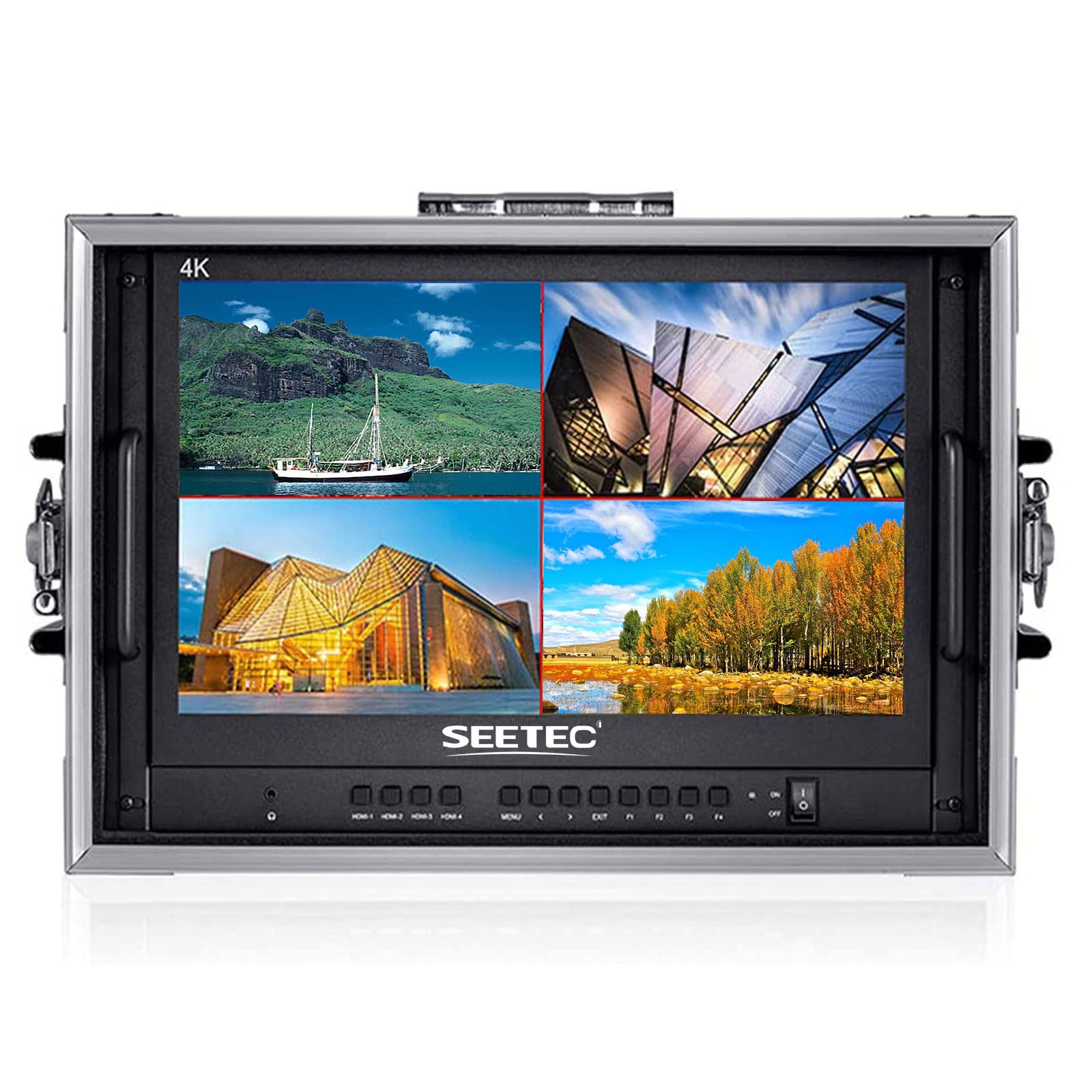 SEETEC ATEM156-CO 15.6” 4K HDMI Multiview Portable Carry-on Broadcast Director Monitor with 1920×1080 Pixels 4 HDMI Input Output Quad Split Display +Sunshade