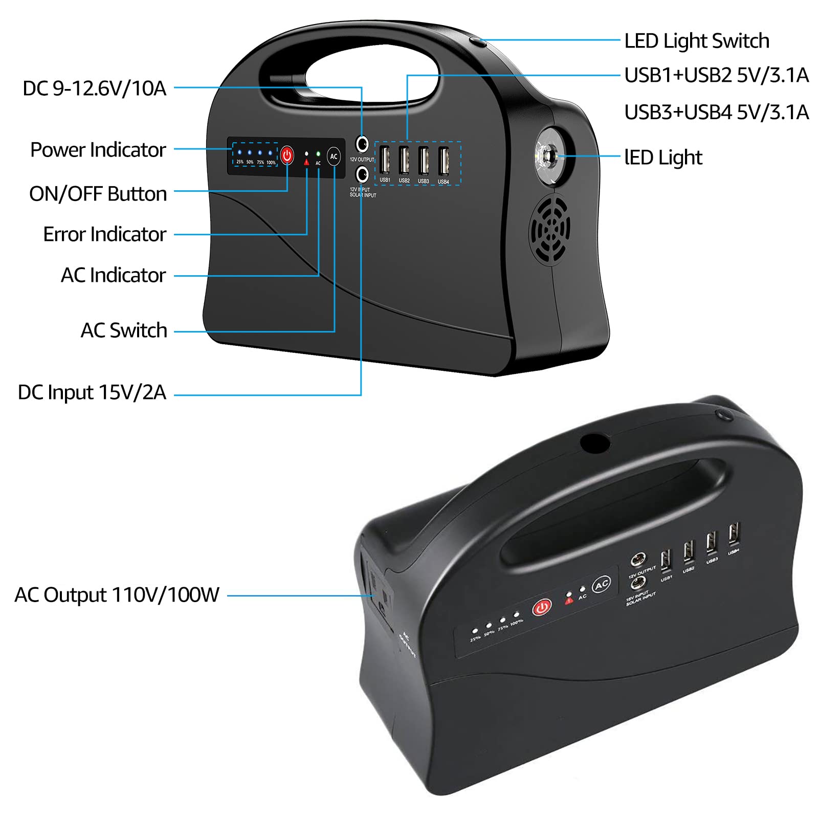 Enginstar Portable Power Station 120Wh, 100W Solar Generator, 40W Solar Panel, Carrying Case Storage Box for Power Station,Portable Backup Lithium Battery Pack Bank Picnic Camping Wild Fishing Hunting