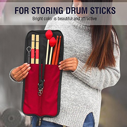 Tbest Drum Stick Bags Sacoche Baguette,Drum Sticks Bag Holder,IRIN Drum Stick Storage Hanging Bag Drumstick Portable Handbag with Handle 5 Colors Available(Black/Red/Green/Blue/)(Red)