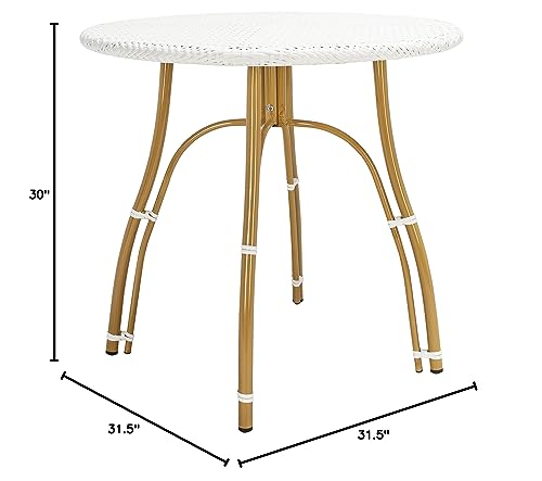 SAFAVIEH PAT4011C Outdoor Kylie White Rattan Bistro Table