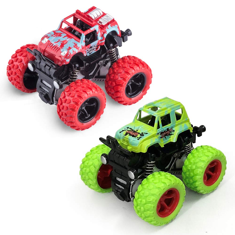 XHAIZ 2PCS Monster Trucks Toys for 3 Year Old Boys, Pull Back Cars Toy for Toddler, Friction Powered Monster Truck,Cars Birthday for Kids Ages 3 4 5 6 7 Boys and Girls (Red and Green)
