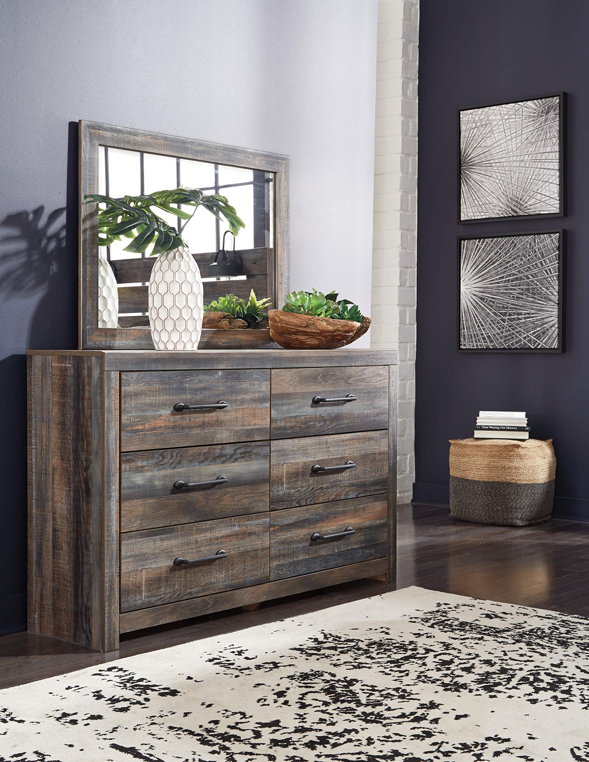 Signature Design by Ashley Drystan Rustic Industrial 6 Drawer Dresser, Weatherworn Brown