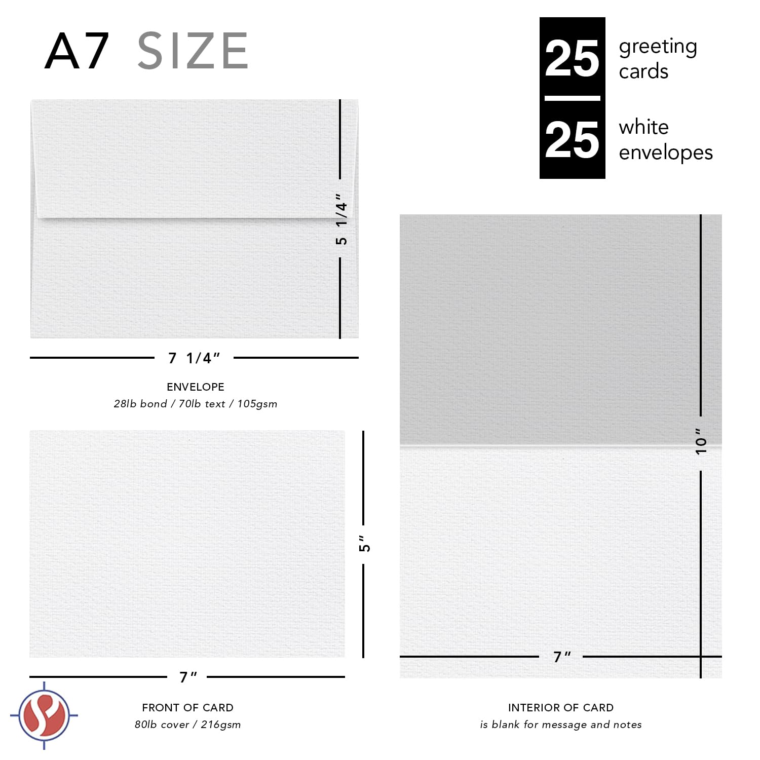 Linen Textured Greeting Cards Set – 5" x 7" Blank White Cardstock & Envelopes – Customized Personalized Cards for Business, Holidays, Birthdays, Wedding Invitations, All Occasion – 25 per Pack