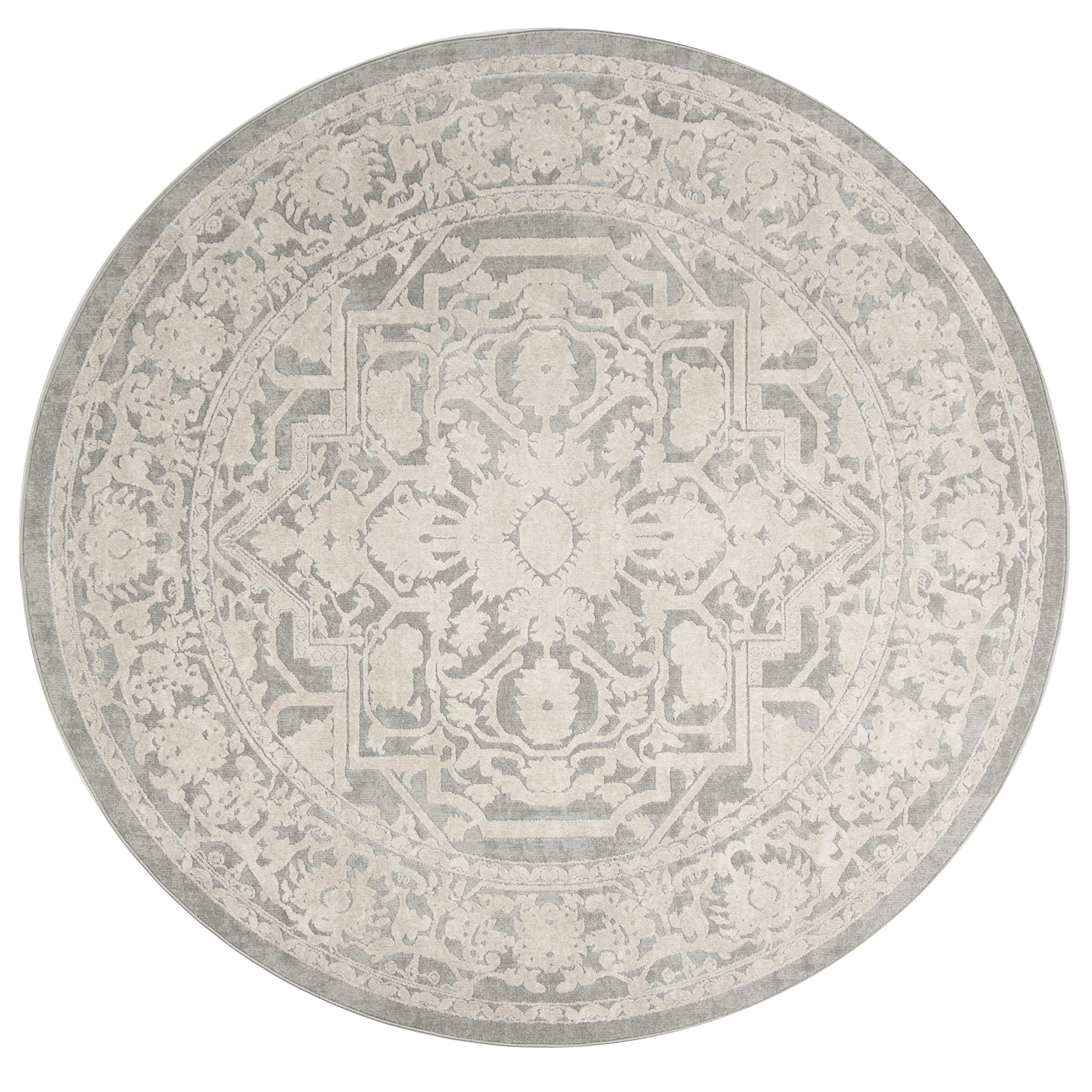 SAFAVIEH Reflection Collection 6'7" Round Light Grey/Cream RFT665C Vintage Distressed Area Rug