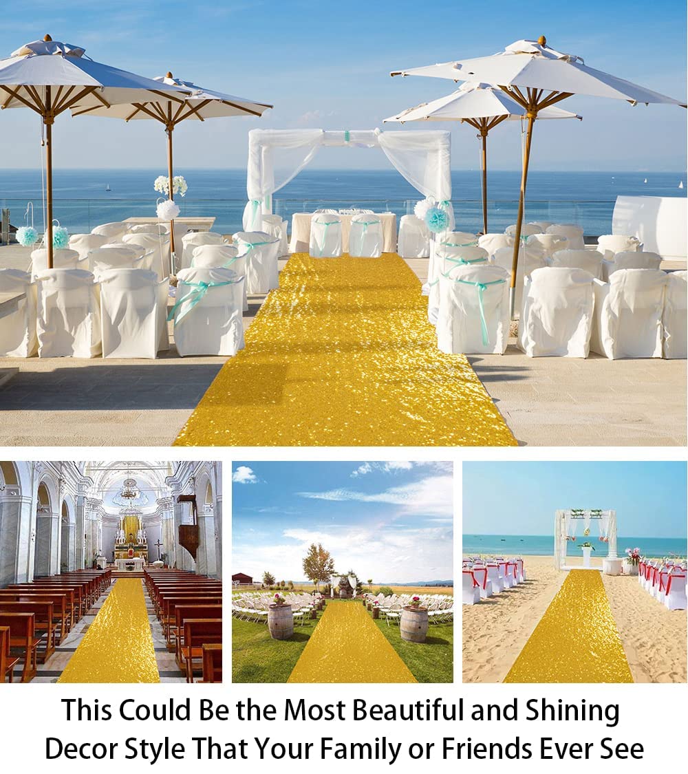 ShinyBeauty Wedding Aisle Runner Gold 4FTx35FT Sequin Aisle Runner for Wedding Ceremony Shiny Gold Aisle Runner for Weddings Bridal Aisle Runner Outdoor Wedding Walkway Decoration Floor Runner