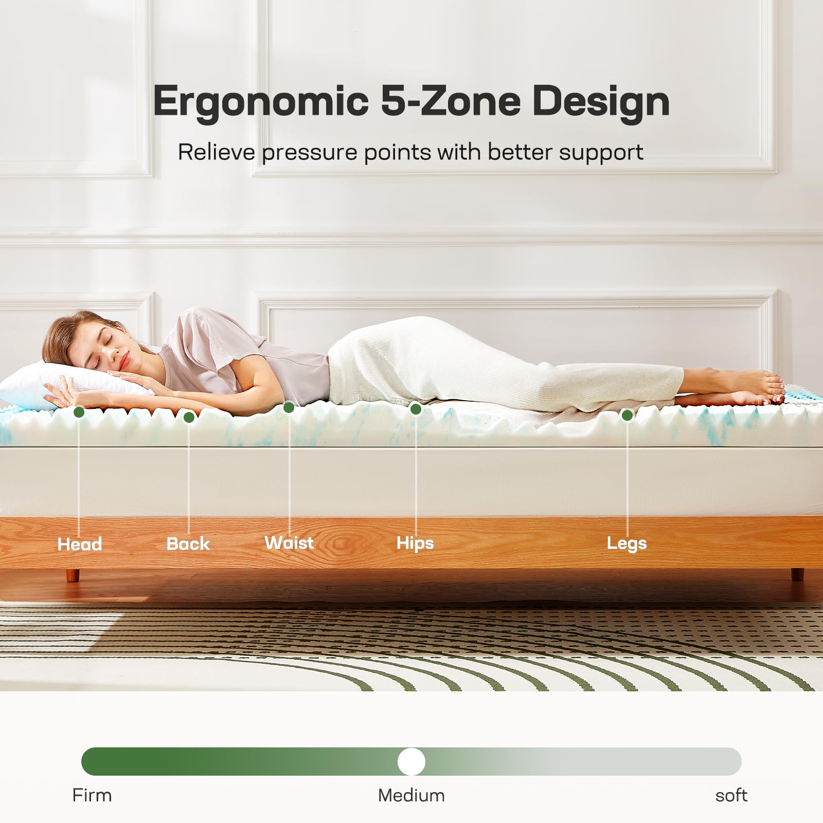 Marsail King Mattress Topper, 2-Inch Gel Memory Foam Mattress Topper with Ventilated Design, 5-Zone Support, Cooling Foam Mattress Topper for Sofa, RV, Camper, CertiPUR-US Certified, MSMT02BU-K2