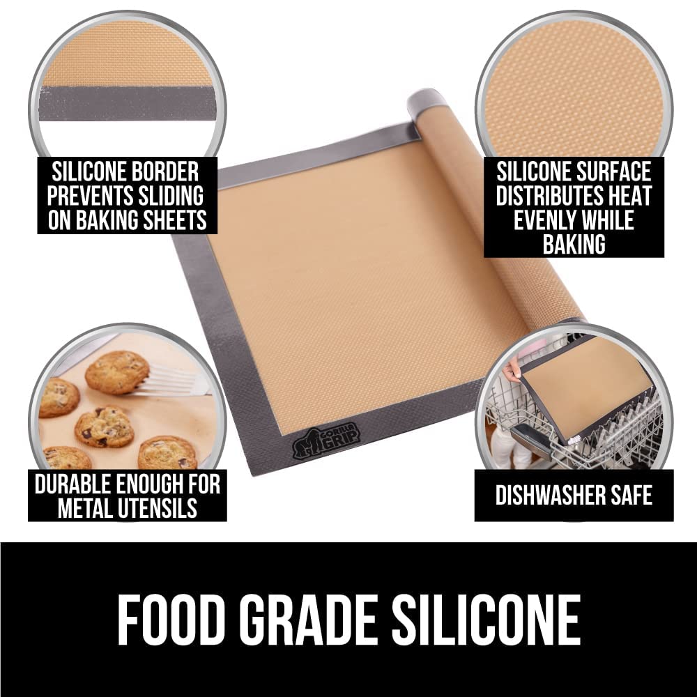 Gorilla Grip Cutting Board Set of 3 and Silicone Baking Mats, 2 Pack, Both in Gray Color, Cutting Boards are Reversible, Baking Mats are Quarter Sheet Size, 2 Item Bundle