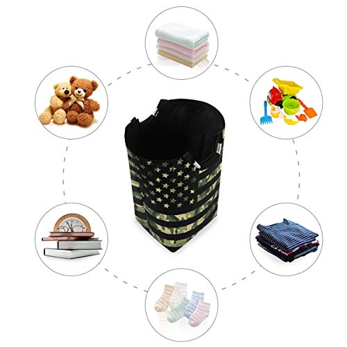 senya Large Laundry Basket, USA Flag Camouflage Vintage Laundry Hamper Foldable Clothes Bag with Handle Foldable Washing Bin