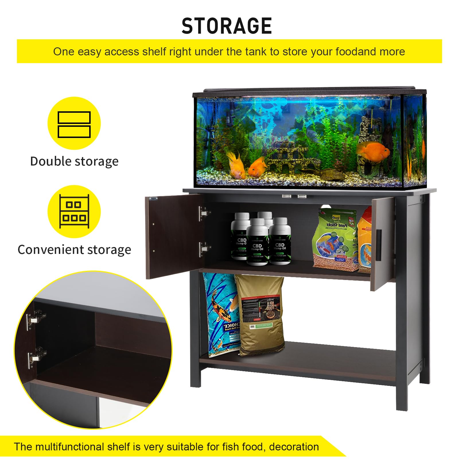 DWALE 40-50 Gallon Fish Tank Stand with Cabinet Accessories Storage,Heavy Duty Metal Frame ,Aquarium Turtle Tank Bearable 900 lbs,36.6" x 18.9" x 31.6"