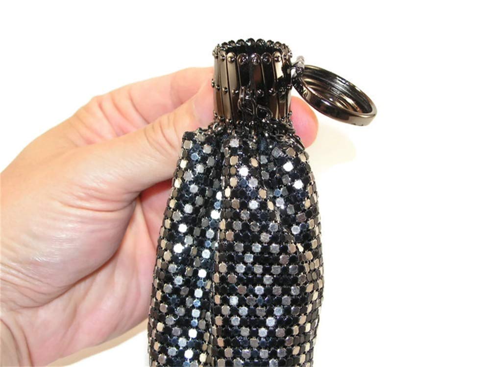 XXX-Small Vintage Evening Purse Metal Mesh Gatsby Bag for Cocktail Party Prom Wedding Banquet Black With Silver