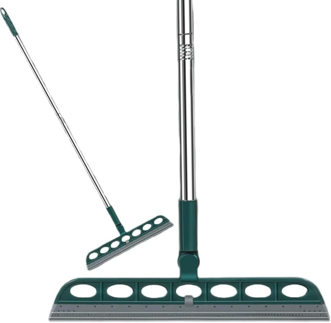 Magic Broom Sweeping Brush Multifunction Magic Broom Sweeper, Squeeze Silicone Broom Sweeping, Detachable Floor Squeegee Glass Wiper for Bathroom Window Bathroom Kitchen Tile Cleaning (Dark Green)