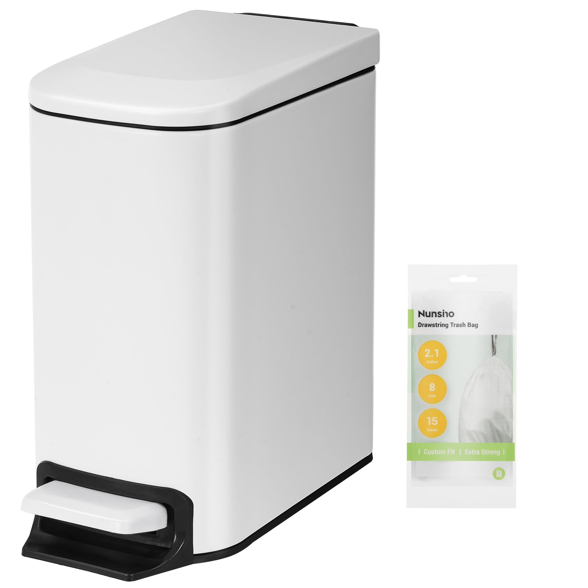 Nunsino Small Bathroom Trash Can with Lid Soft Close, 1.6 Gallon Stainless Steel Garbage Can with Pedal, Small Trash Bin for Bathroom, Kitchen, Home Office, Silver