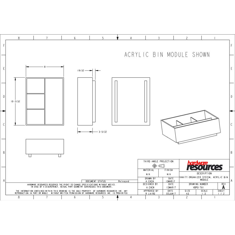 Divided Acrylic Top Tray for Vanity Pullout