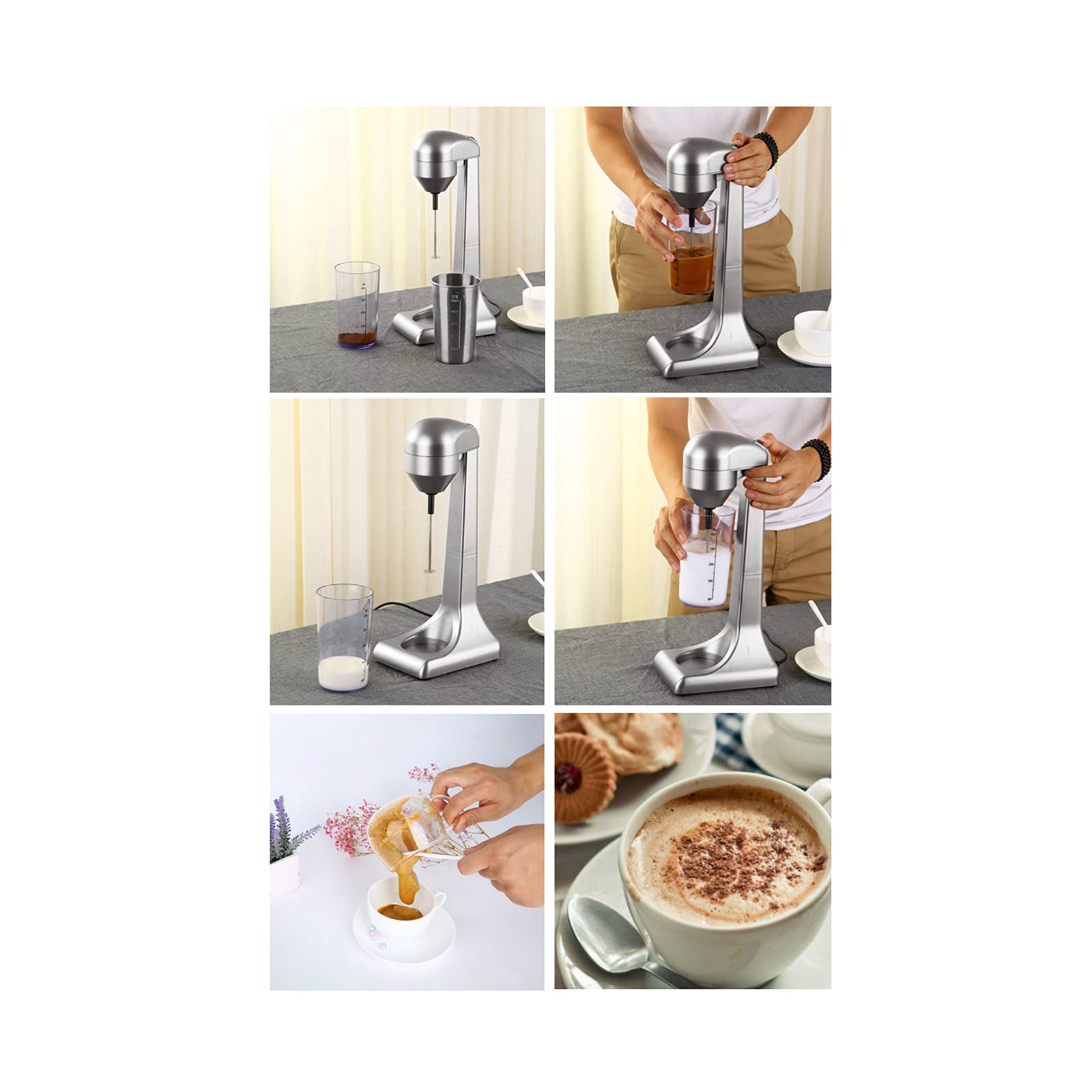 Milk Shake Machines, Ice Cream Blender with 2 Speeds, Household Commercial Drink Mixer with 450ml Abs Cup and 500ml Stainless Steel Cup (Silver)